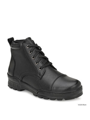 Buy Delize Solid Black Lace-up Boots Online