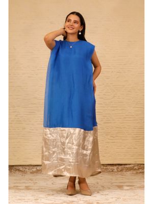 Buy EEDA Blue Color Block CuffedShoulderDress (XS) Online