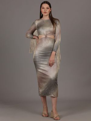 Buy NAMAH BY PARUL MONGIA Multi-Color Shimmer Lycra Shaded Fringe Midi ...