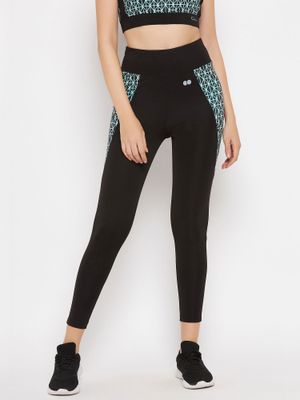 Buy Clovia Snug Fit High-Rise Active Tights in Black with Printed ...