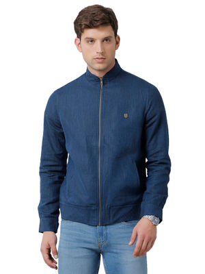Buy Linen Club Men's Linen Blue Solid Casual Jacket Online