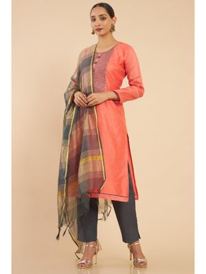 Buy Soch Women Peach Embroidered Dress Material (Set of 3) Online