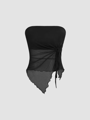 Buy Cider Mesh Solid O-ring Lettuce Trim Knotted Tube Top (XS) Online