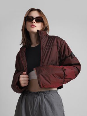 Buy ONLY Maroon Cropped Puffer Jacket Online