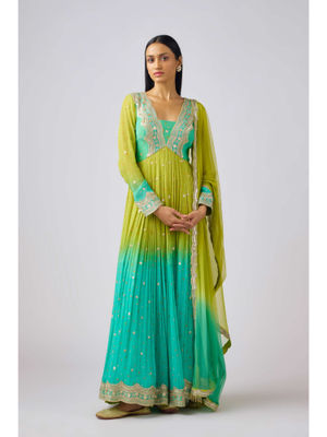 Buy Basanti Kapde aur Koffee Multicolor Georgette Embroidered Anarkali ...