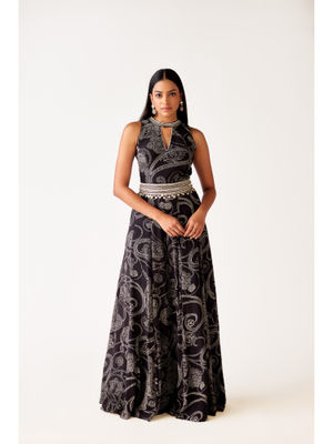 Buy Basanti Kapde aur Koffee Black Crepe Coins Embellished Jumpsuit (XS ...