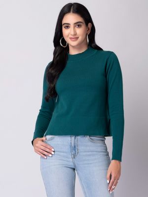 Buy FabAlley Teal High Neck Sweater Online