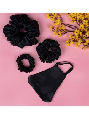 Buy Arendelle Pack of 3 Black Satin Scrunchies in Skinny, Medium and ...