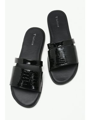 Buy Van Heusen Textured Black Sliders Online