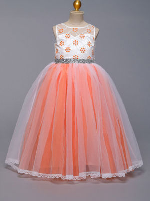 Buy Hopscotch Girls Orange and White Embellished Sleeveless Gown (2-3 ...