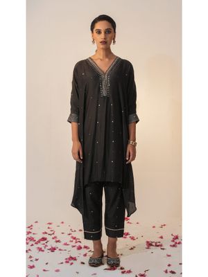 Buy Label Mansi Nagdev Coal Black Cotton Silk Kurta and Pant (Set of 2 ...