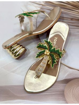 Buy Toprico Tropical Beads Embroidered Gold Sandal Heels (EURO 35) Online
