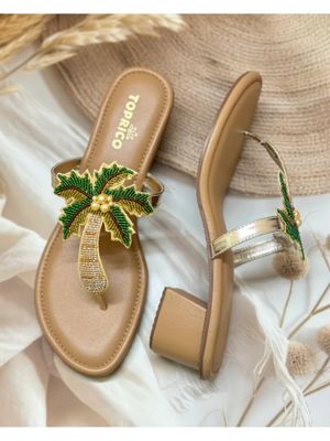 Buy Toprico Tropical Beads Embroidered Block Tan Sandal Heels (EURO 35 ...