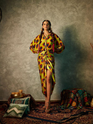 Buy Esha Amiin Label Lime Blotch Oversized Flare Shirt online