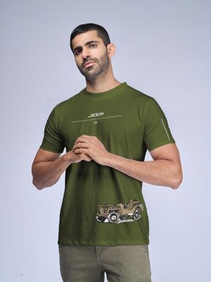Buy Aero Armour Willys Jeep Olive Graphic T-Shirt (S) Online