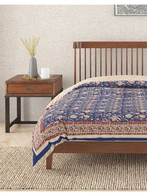 Buy Fabindia Blue Mehulika Cotton Hand Block Printed Single Quilt ...