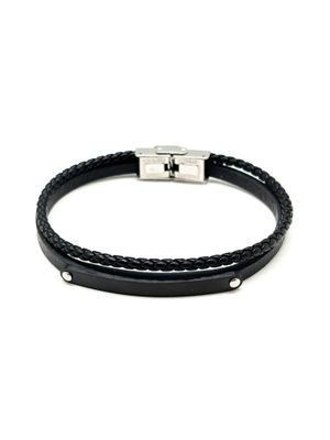 Buy The Tie Hub Black Faux Leather Bracelet with Braided and Plain ...