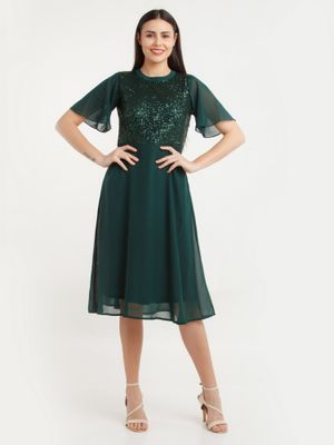 Buy Zink London Womens Green Embellished Midi Dress Online