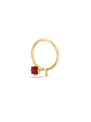 Buy KuberBox 2.5mm Square Ruby Nose Pin 18K Gold Online