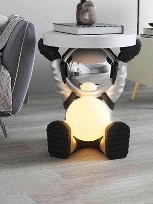Buy Smokey Cocktail Silver Astronaut Side Table with Led Moon Online