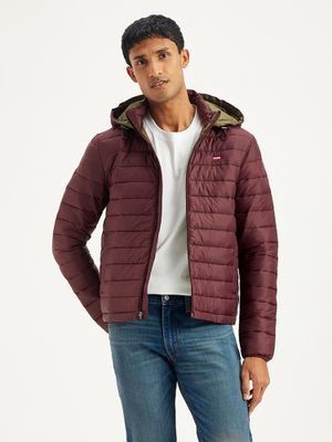 Buy Levi's Mens Solid Maroon Hooded Puffer Jacket (M) Online