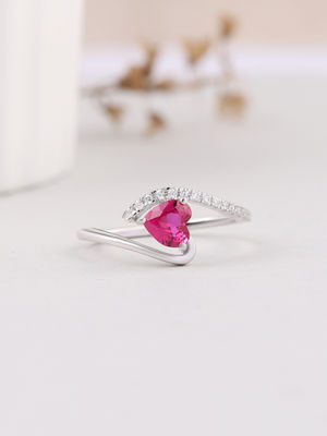 Buy 925 Silver Red Ruby Heart Ring For Women & Girls Online