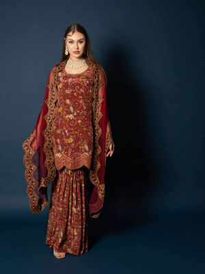 Buy Sainy Garg Daman Kurti with Sharara & Dupatta (Set of 3) (XS) Online