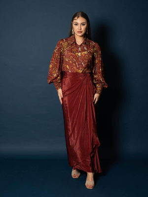 Buy Sainy Garg Ramya Shirt with Drape Skirt (Set of 2) (XS) Online