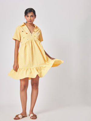 Buy The Label Life Women Lemon Gingham Checks with Embroidered Dress Online