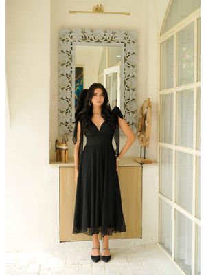 Buy Femme Sequel Black Dobby Chiffon Midi Dress (XS) Online