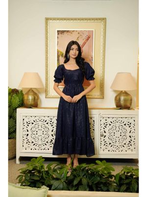 Buy Femme Sequel Moonlight Lurex Deep Blue Maxi Dress (XS) Online