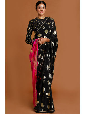 Buy Masaba Black All Star Saree With Unstitched Blouse Online