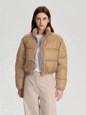 Buy KOTTY Women Beige Full Sleeve Solid Puffer Jacket Online