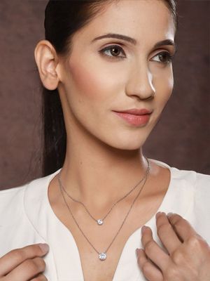 Buy Prita Dual Layered Solitaire Silver-Plated Necklace Online