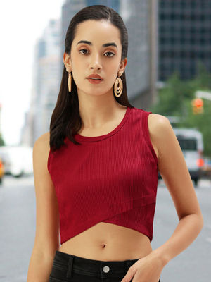 Buy Martini Red Rib Cross Over Crop Top Online