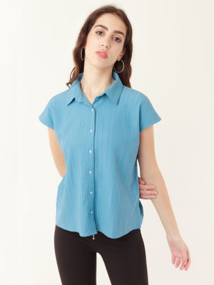 Buy Zink London Womens Blue Self Design Shirt Online