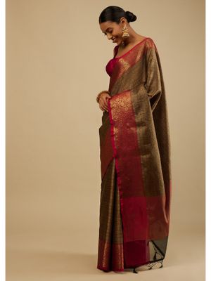 Buy KALKI FASHION Brown Saree In Organza Deep Gold Brocade Woven ...