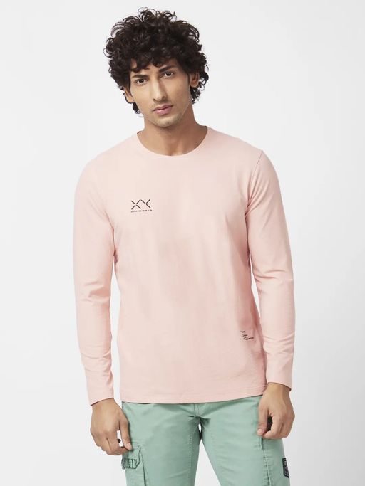 Round Neck Pink Long Sleeve T Shirt Mens Classic Rose Pink Full Sleeves ...