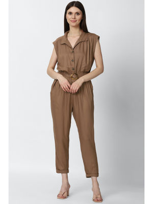 Buy Forever 21 Brown Solid Long Jumpsuits online