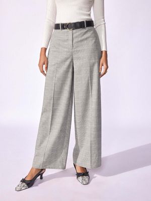 Buy The Label Life Women Grey Checked Wide Leg Trousers (26) Online