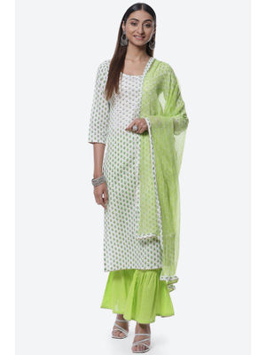 Biba Dress Material : Buy Biba Green Cotton Unstitched Suit (Set of 3 ...