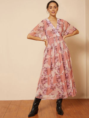 Femella Maxi Dresses : Buy Femella Pink Paisley Scarf Print Wrap Dress ...