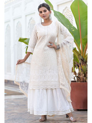 Hatheli Ethnic Dresses : Buy Hatheli Chikankari Cotton Sharara (Set of ...