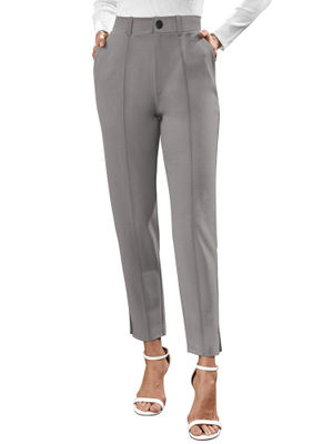 Buy Odette Grey Polyester Solid Trouser For Women Online