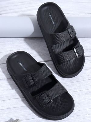 Buy Carlton London Solid Black Classic Sliders Online