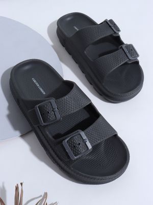Buy Carlton London Solid Dark Grey Classic Sliders Online