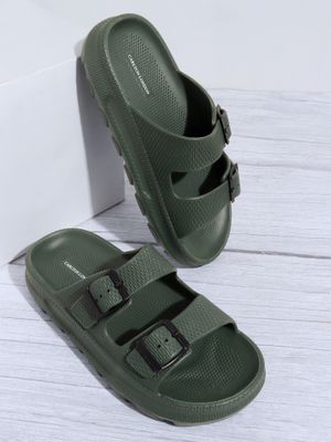 Buy Carlton London Solid Olive Classic Sliders Online