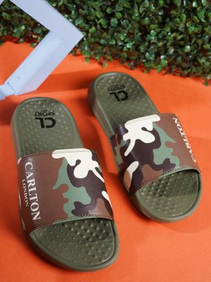 Buy Carlton London Camouflage Olive Sliders Online