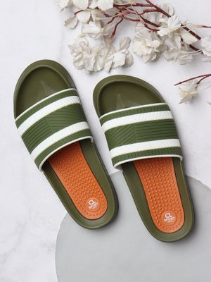 Buy Carlton London Textured Olive Sliders Online