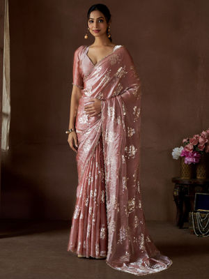 Buy Sareemall Rust Silk Embellished Saree with Unstitched Blouse with ...